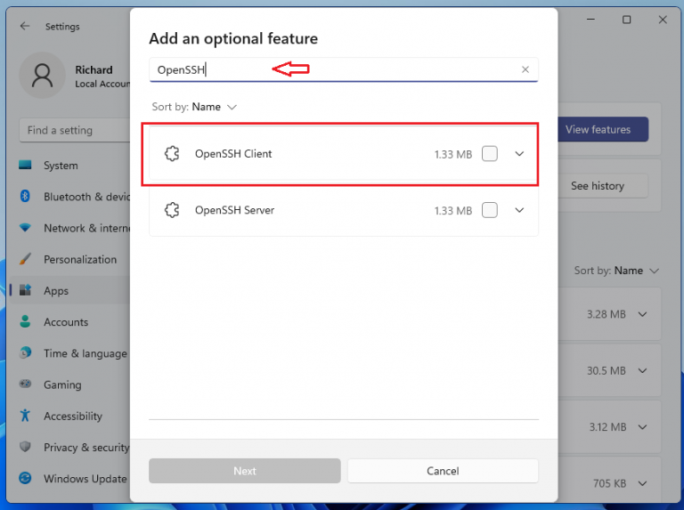Установка OpenSSH на Windows 11